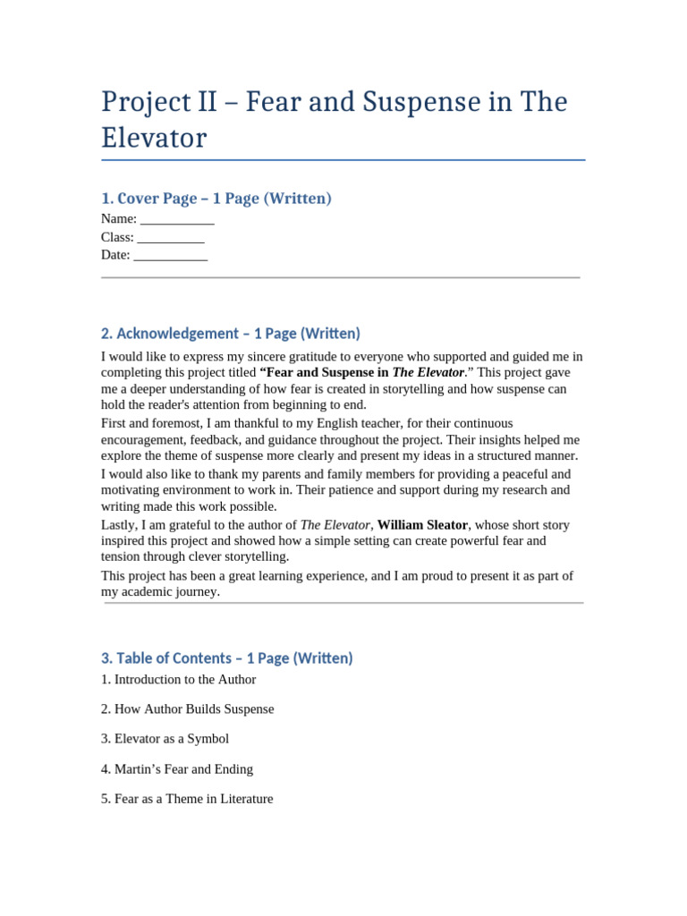 Project 2 Fear and Suspense Elevator | PDF | Fear | Thriller (Genre)