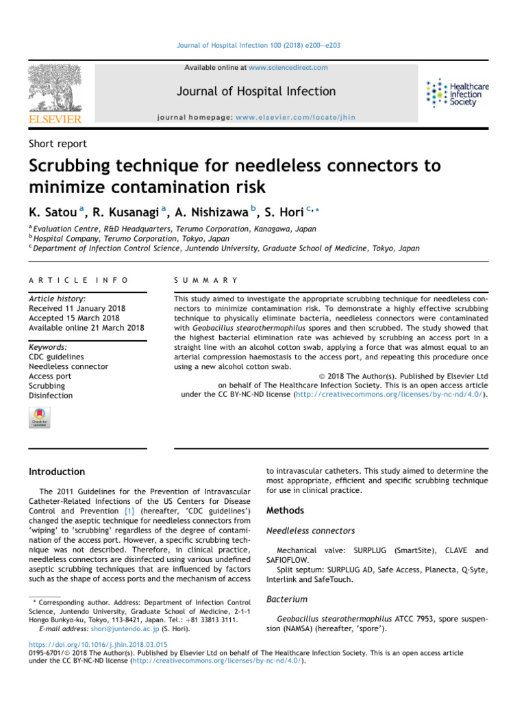 Effective Scrubbing for Needleless Connectors | PDF | Infection | Medicine