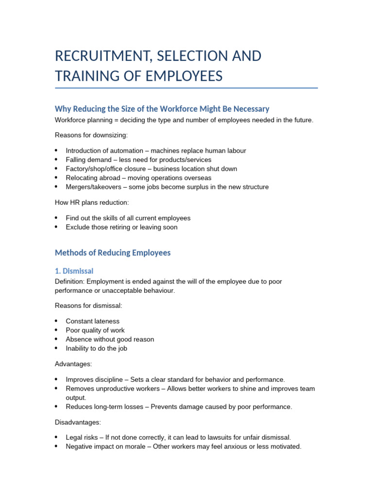 IGCSE HR Notes With Advantages Disadvantages | PDF | Employment | Layoff