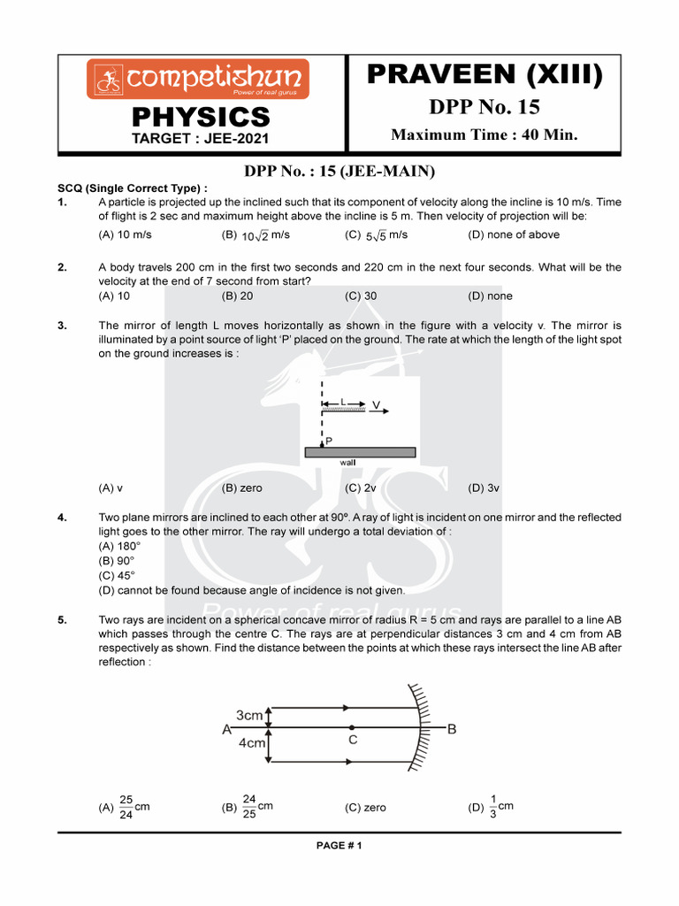 DPP 15 Physics | PDF