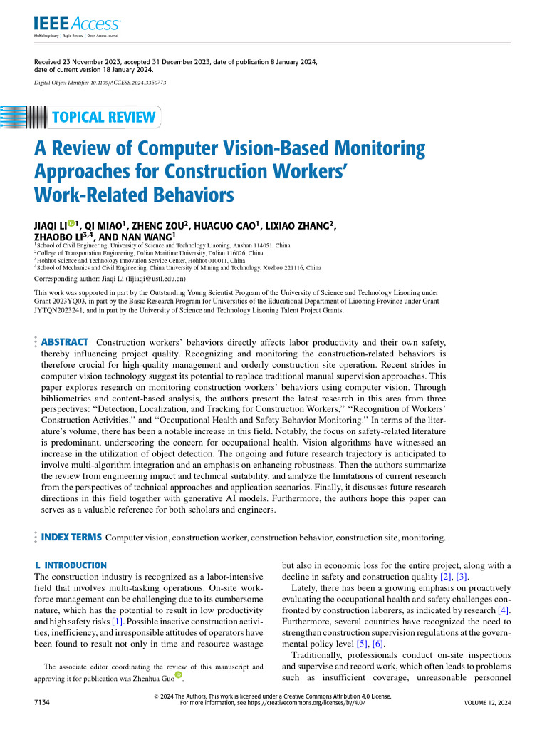 A Review of Computer Vision-Based Monitoring Approaches For Construction Workers Work-Related ...