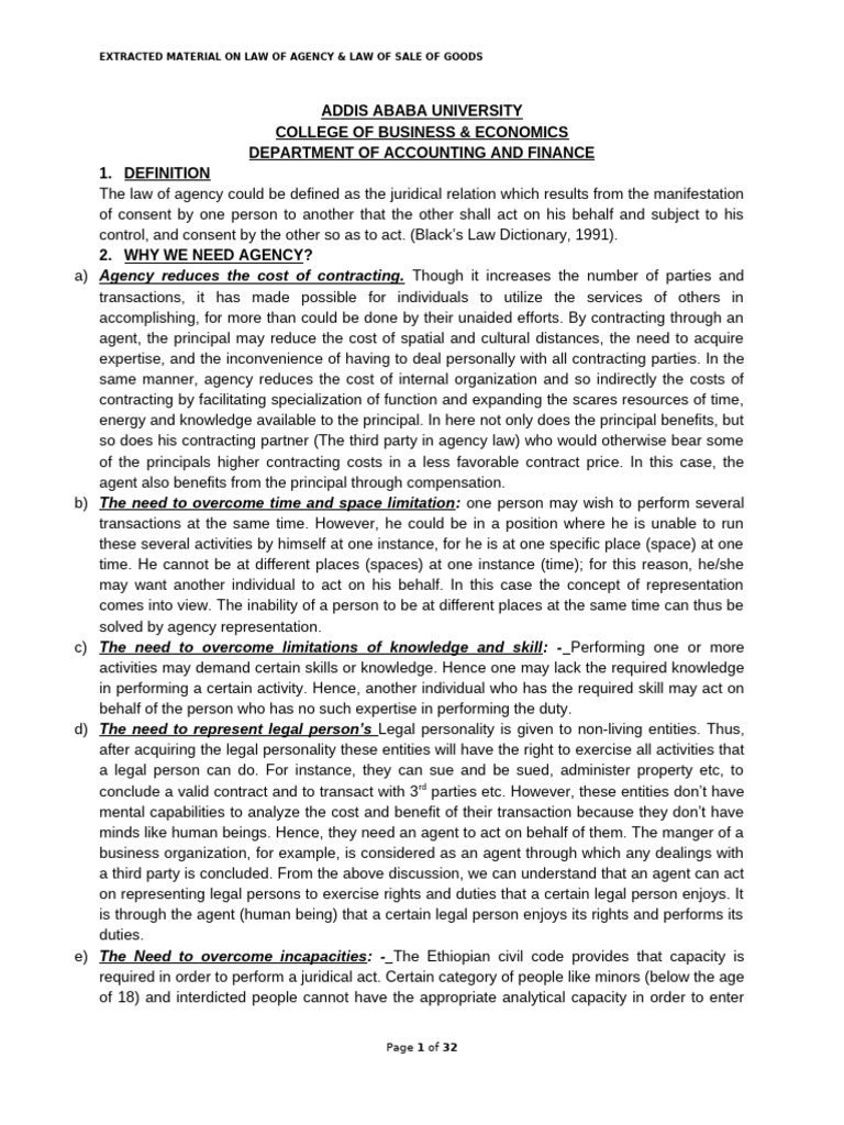 Material on Law of Agency & Sales | PDF | Law Of Agency | Private Law