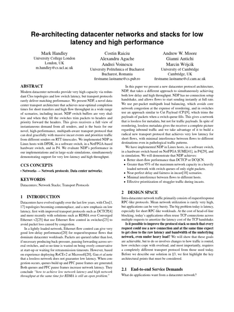 Re-Architecting Datacenter Networks and Stacks For Low Latency and High Performance | PDF ...