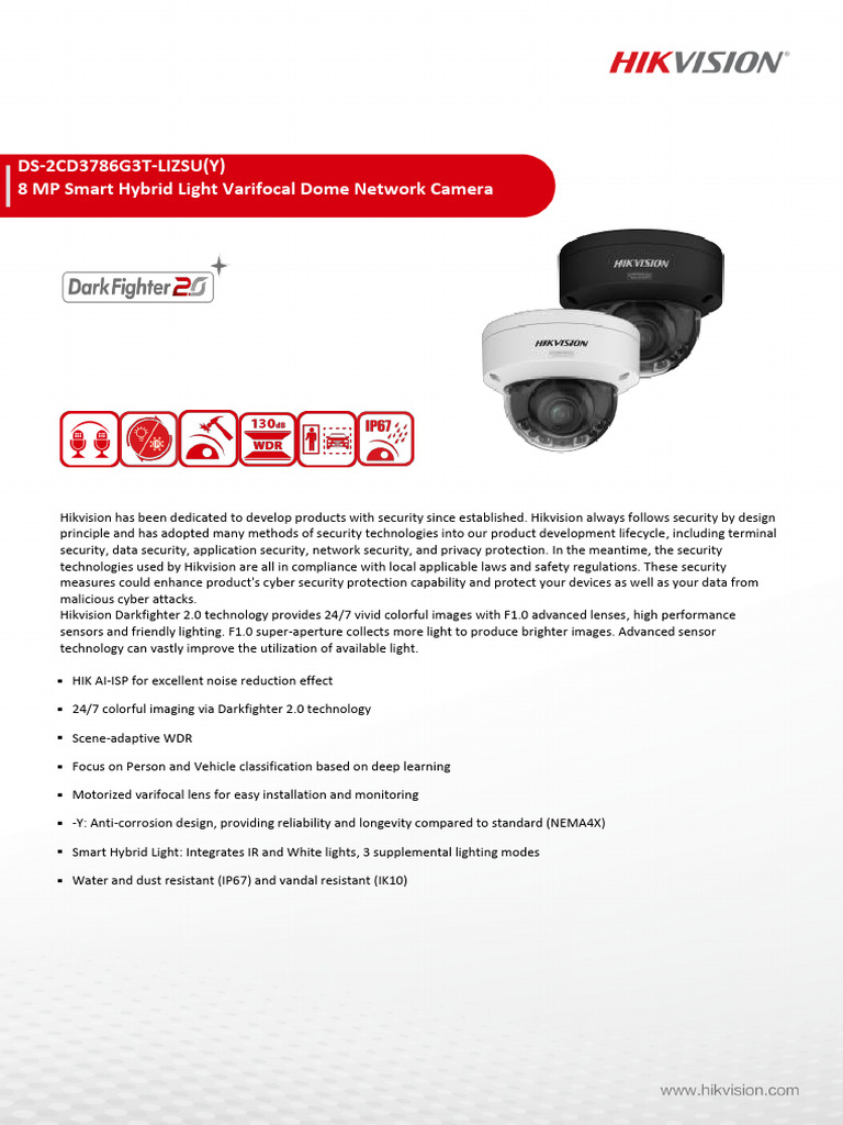 DS-2CD3786G3T-LIZSU (Y) Datasheet 20241127 | PDF | Camera Lens | Camera