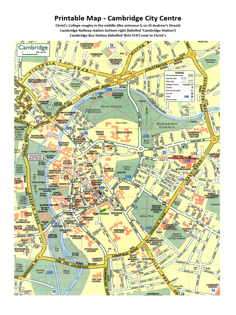 Printable Map of Cambridge City Centre | PDF