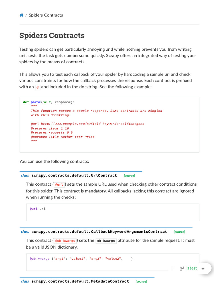 Spiders Contracts — Scrapy 2.13.0 documentation | PDF | Parameter ...