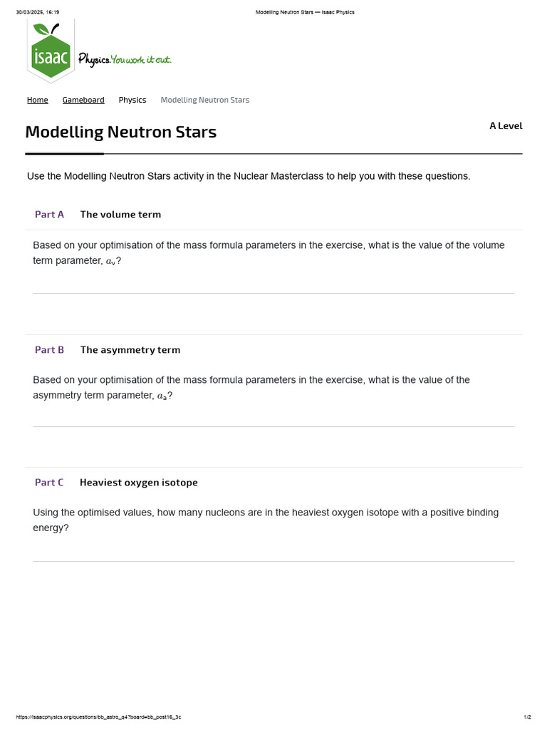 Modelling Neutron Stars - Isaac Physics | PDF