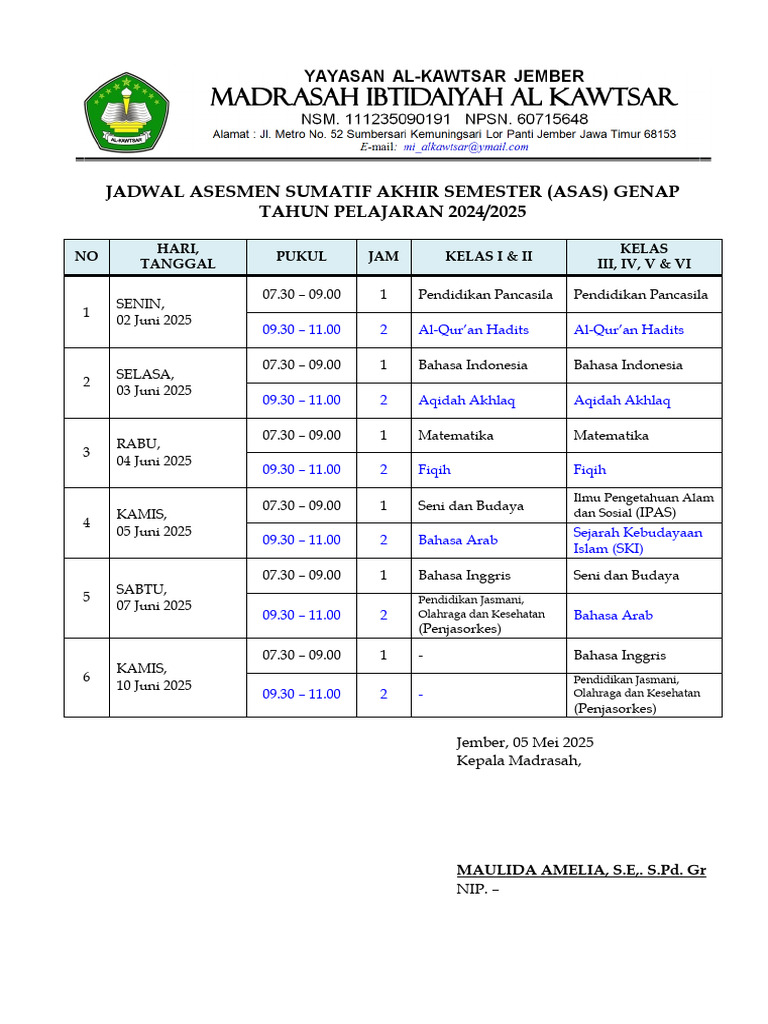 Jadwal Asas Genap - 2024-2025 | PDF