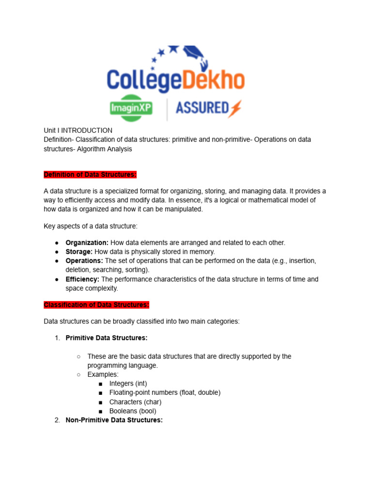 btech AIML Unit 1 sem 2 | PDF | Time Complexity | Data Structure