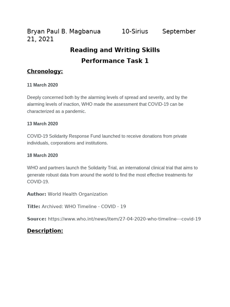 RWS-Performance Task 1 - Magbanua 11 STEM-HOPE | PDF | Health Sciences | Clinical Medicine