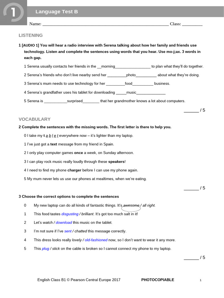 ECB1 - Tests - Language Test 1B | PDF