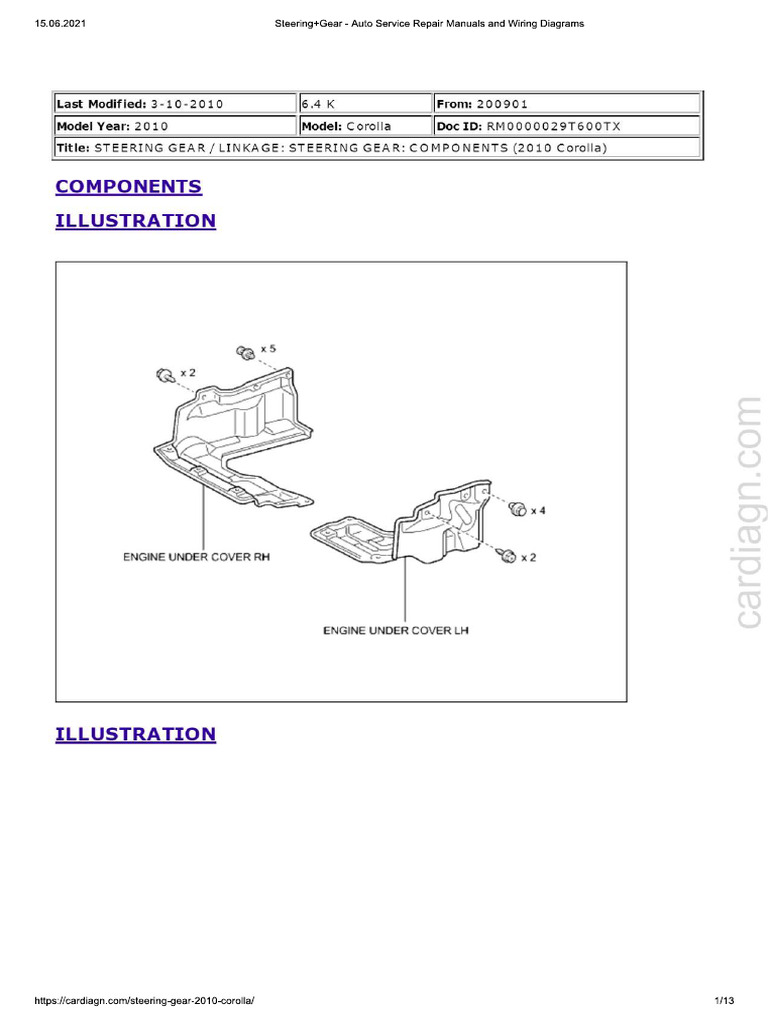 Toyota Corolla 2009-2010 Steering Gear | PDF