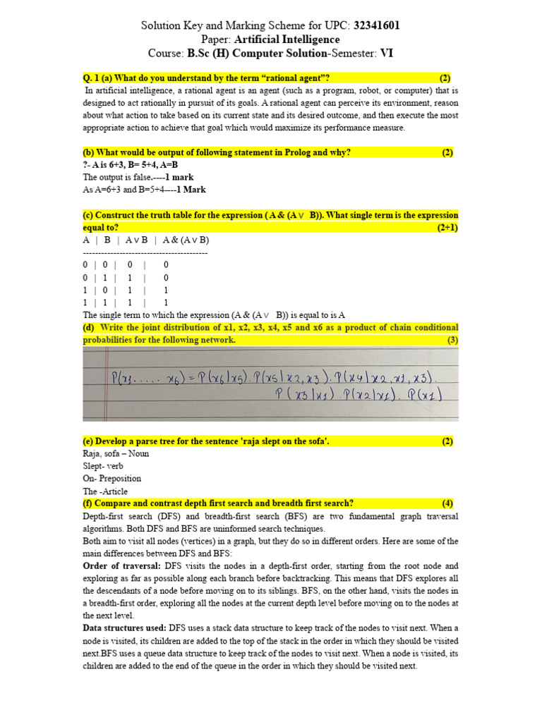 AI Solution May 2023 DU CBCS SEM 6 | PDF | Theoretical Computer Science | Algorithms And Data ...