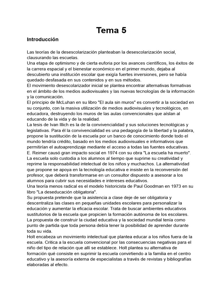 Historia Tema 5 | PDF | Escuelas | Enseñando