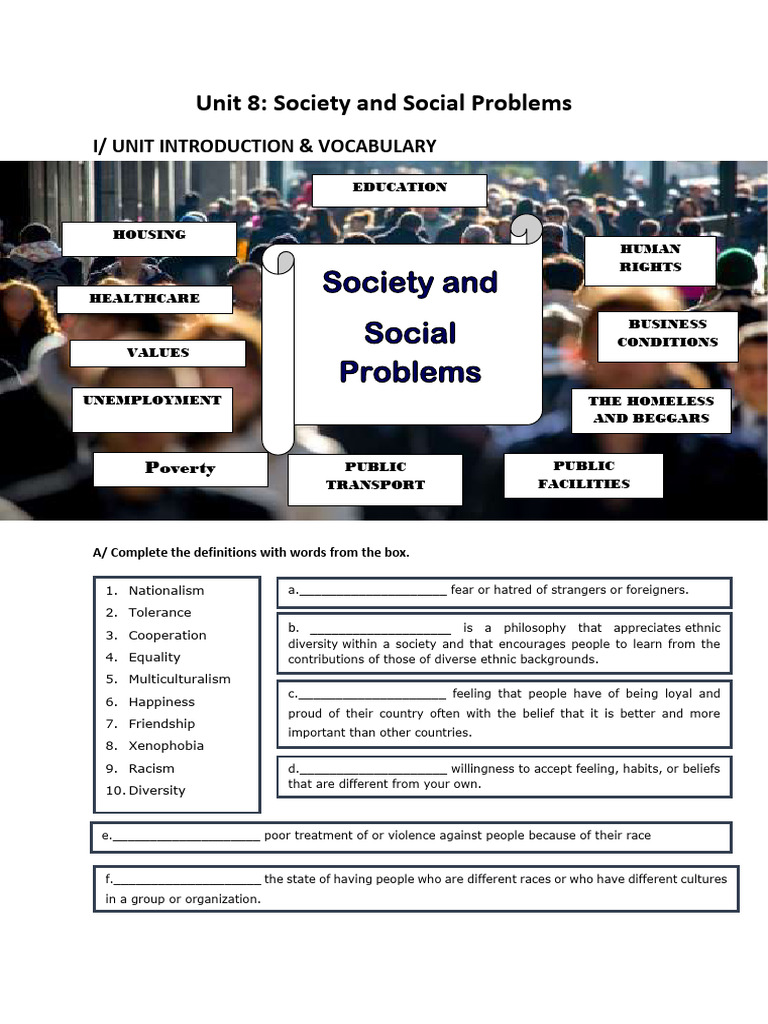 Unit 8 SOCIETY AND SOCIAL PROBLEMS | PDF | Linguistics