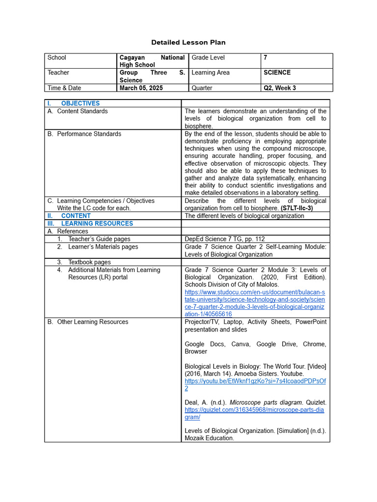 Detailed Lesson Plan - GROUP 3 1 | PDF | Ecosystem | Natural Environment