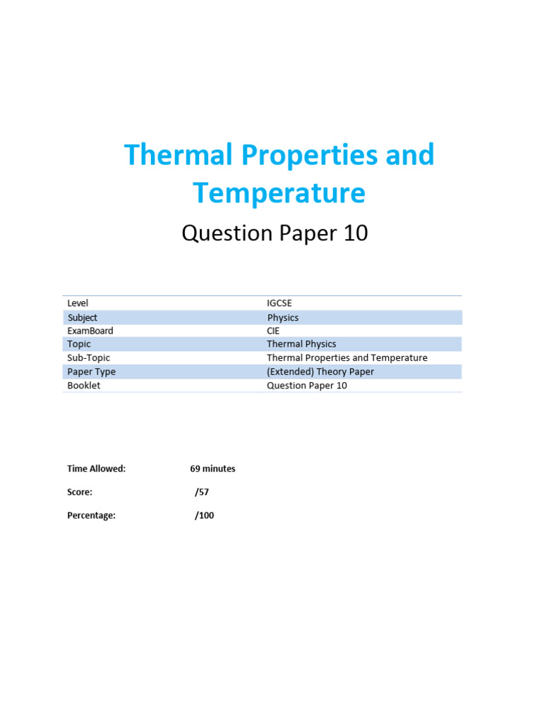 22.10-Thermal Properties and Temperature-Cie Igcse Physics Ext-Theory-Qp Core 2 | PDF | Latent ...