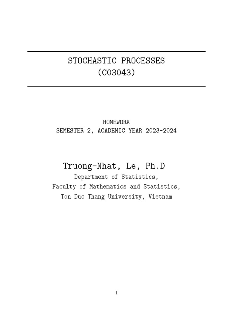 Chapter 1 Stochastic Processes Exercises 1 Pdf Stochastic