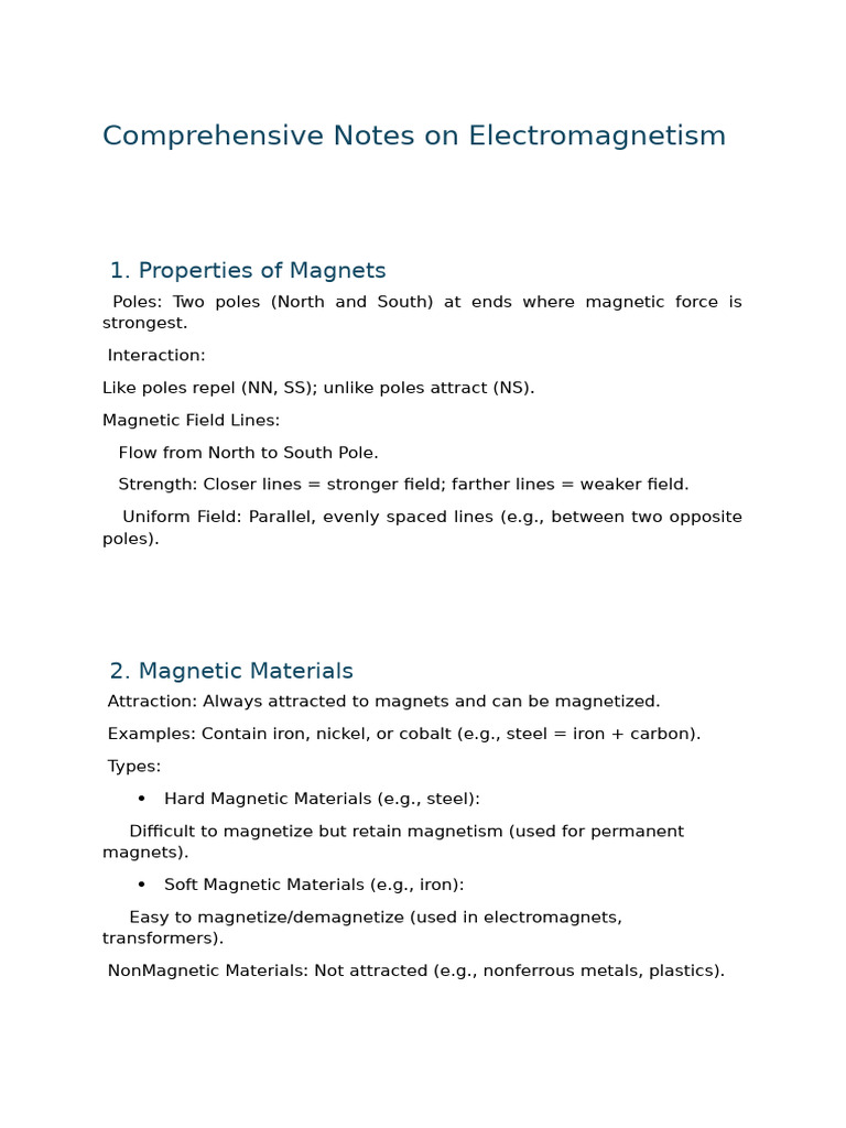 Comprehensive Notes on Electromagnetism | PDF | Electromagnetic ...