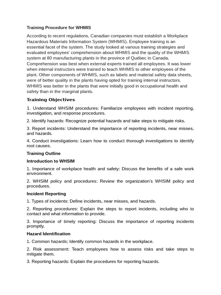 Training Procedure of Whmis | PDF | Risk | Occupational Safety And Health