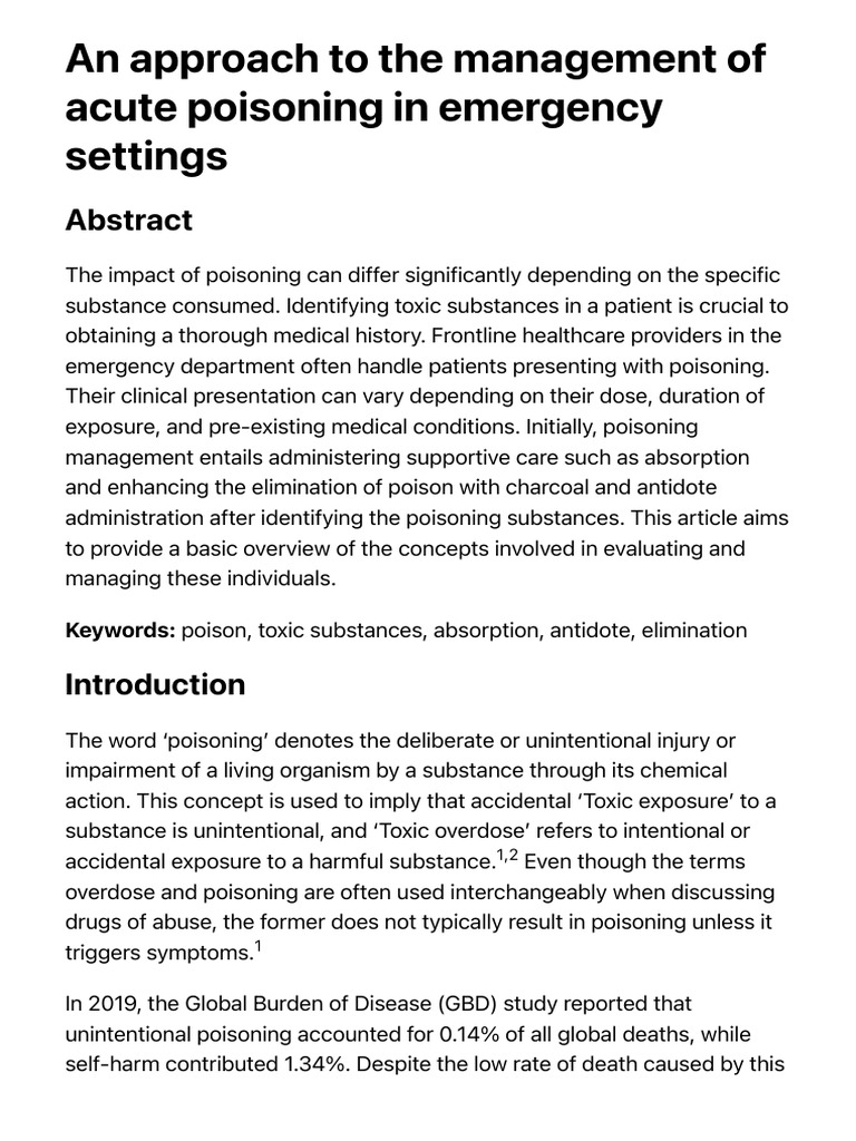 An Approach To The Management of Acute Poisoning in Emergency Settings ...