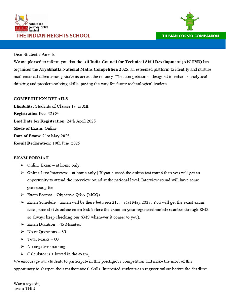Aryabhatta National Maths Competition-Pd | PDF
