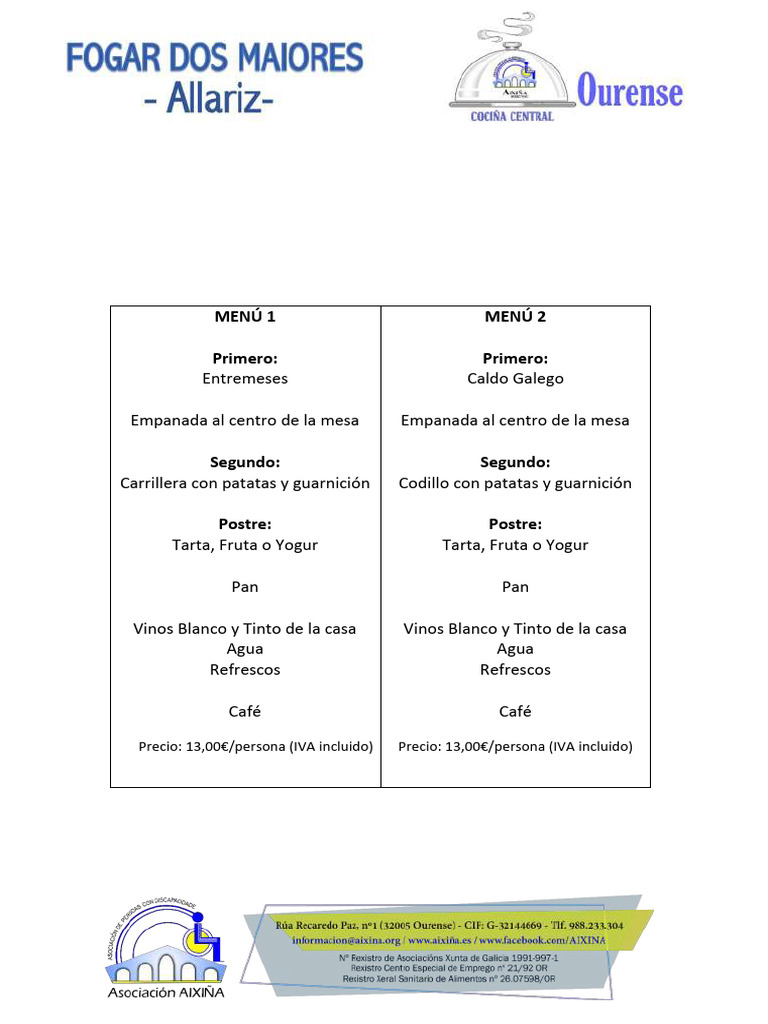 Menus Fogar y Ourense | PDF | Cocina de las Americas | Cocinando