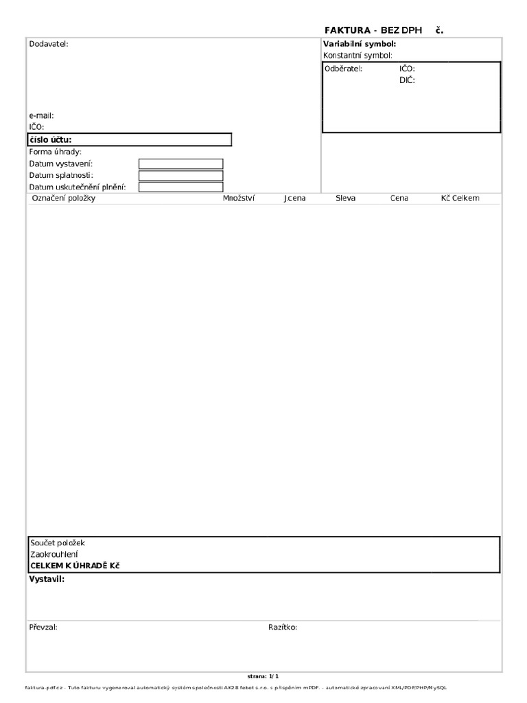 Faktura PDF Bez DPH | PDF