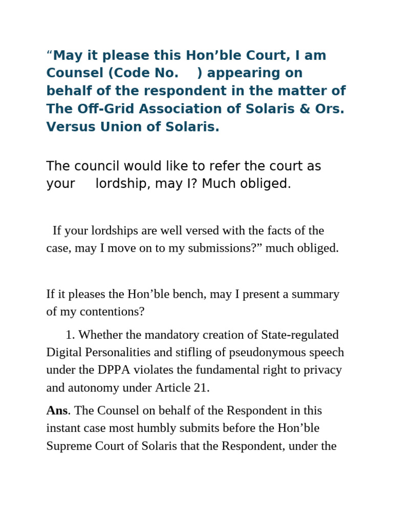 moot court oral submission 1 | PDF | Privacy | Right To Privacy