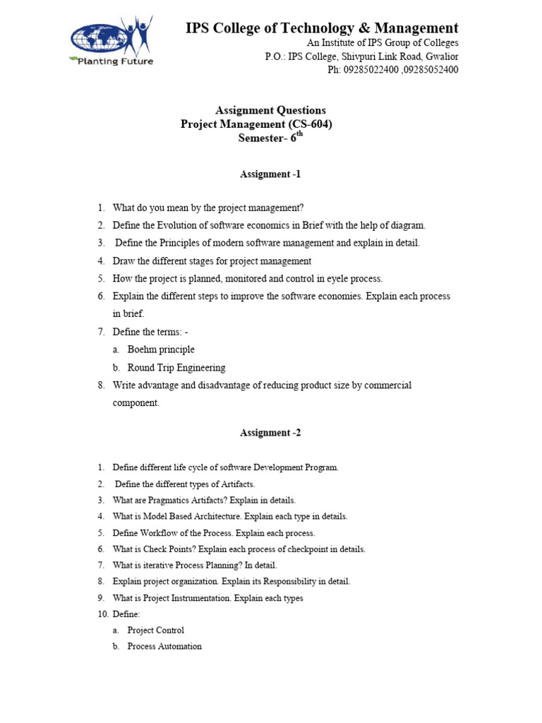 cs604 Project Management Assignment Questions | PDF