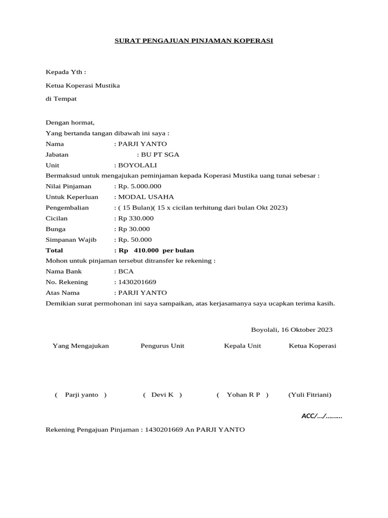Format Pengajuan Pinjaman Parji | PDF