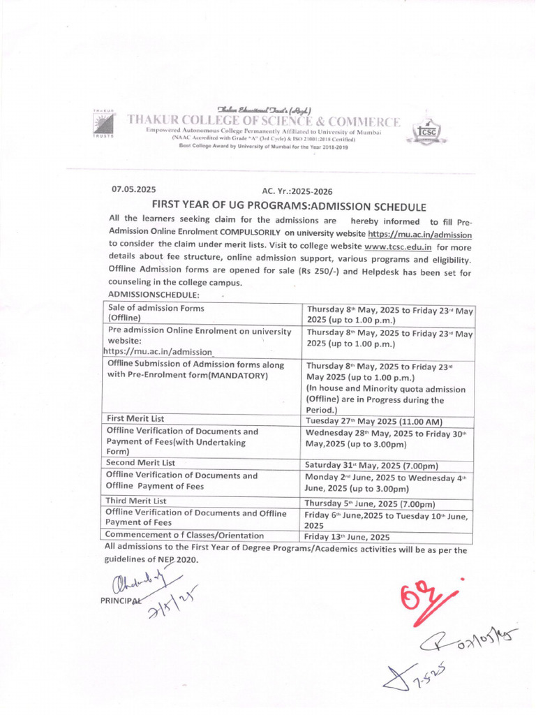 Admssion Schedule 25-26 | PDF