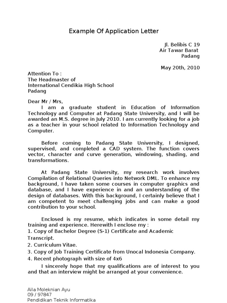 Example of Application Letter | PDF | Career & Growth | Business