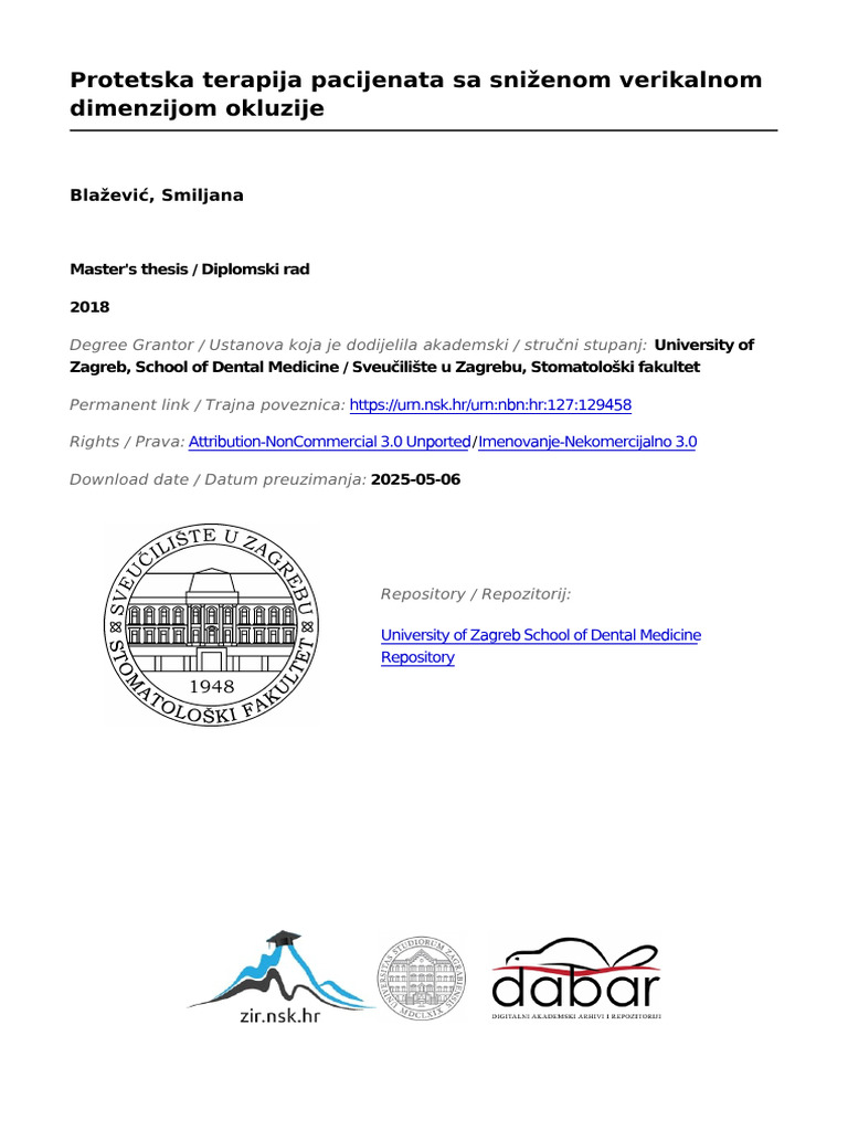 Protetska Terapija Pacijentat Sa Sniženom Vertikalnom Dimenzijom ...