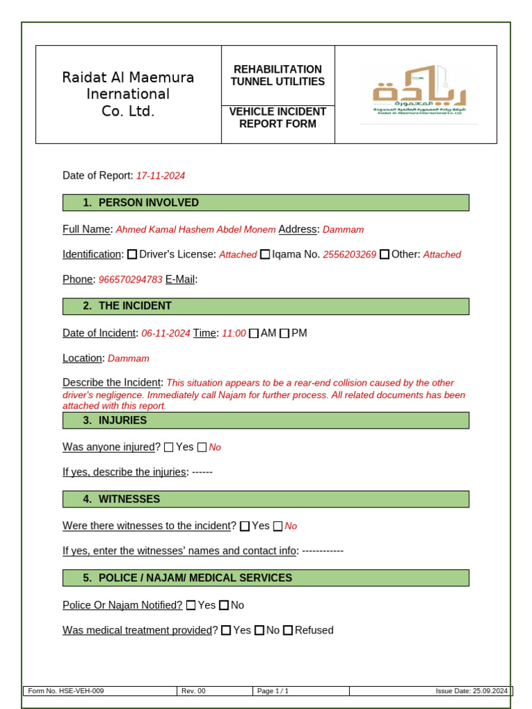 Vehicle Incident Report | PDF