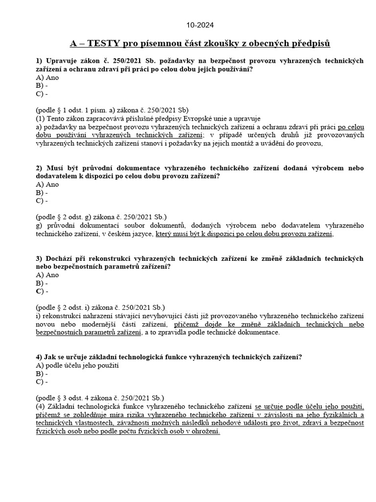 EZ1 Testy Z Obecných Předpisů 10-2024 Summ | PDF