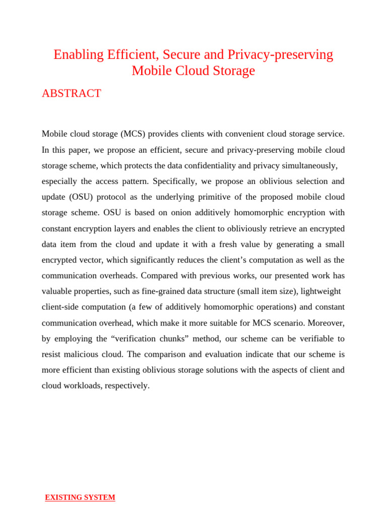 Enabling Efficient Secure And Privacy Preserving Mobile Cloud Storage Pdf Encryption