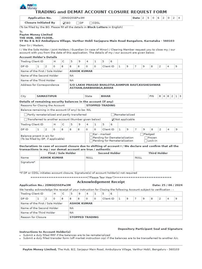 Account Closure Request Form | PDF