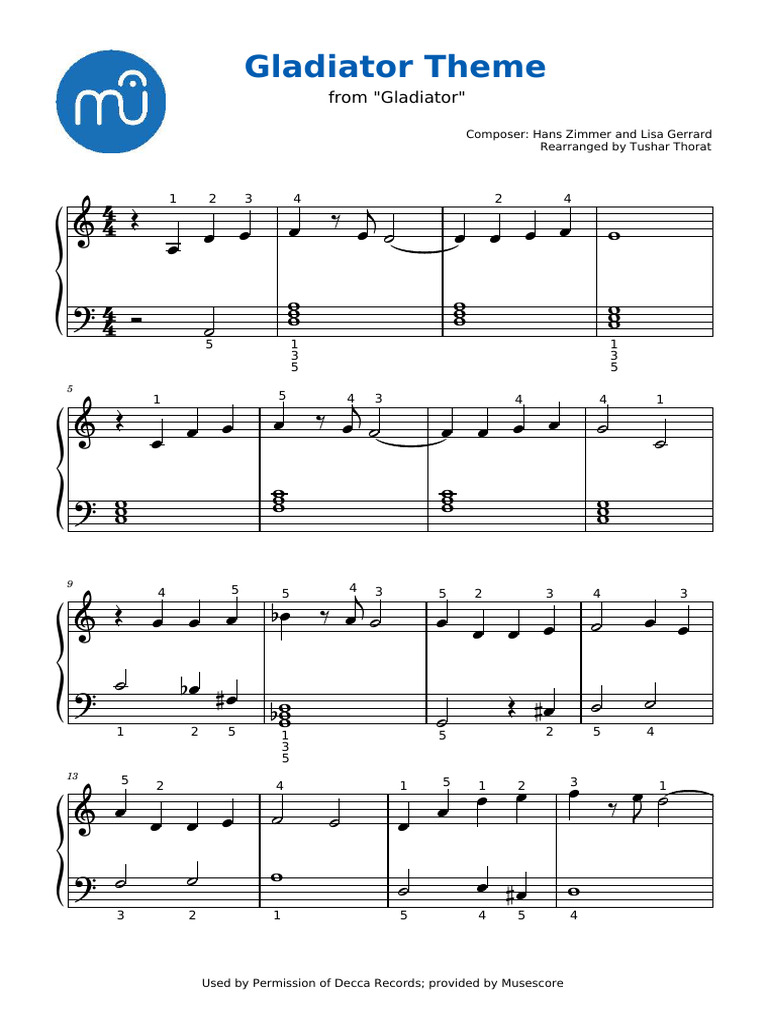 Gladiator Theme Piano Tutorial | PDF