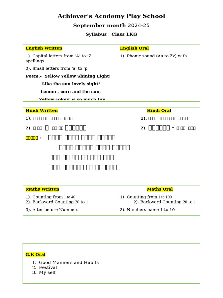 September Month Syallabus | PDF