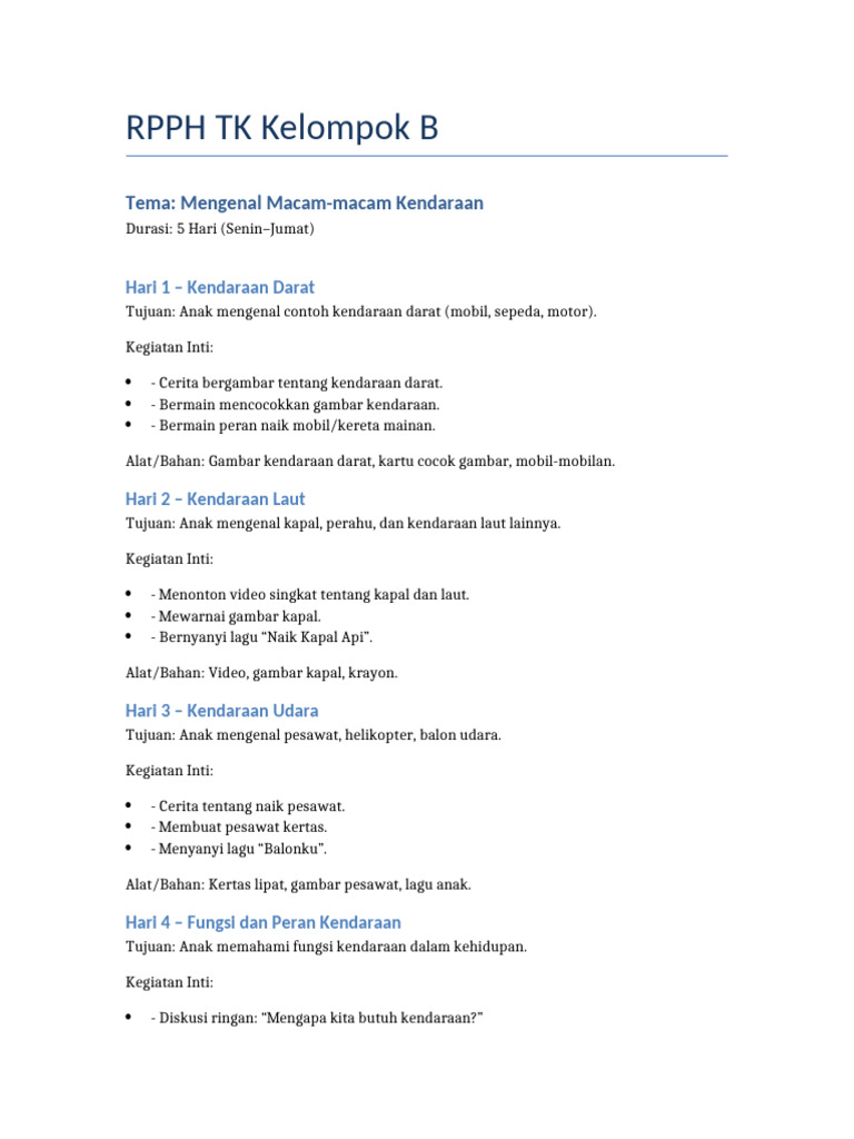 RPPH RPPM Kendaraan TK B | PDF