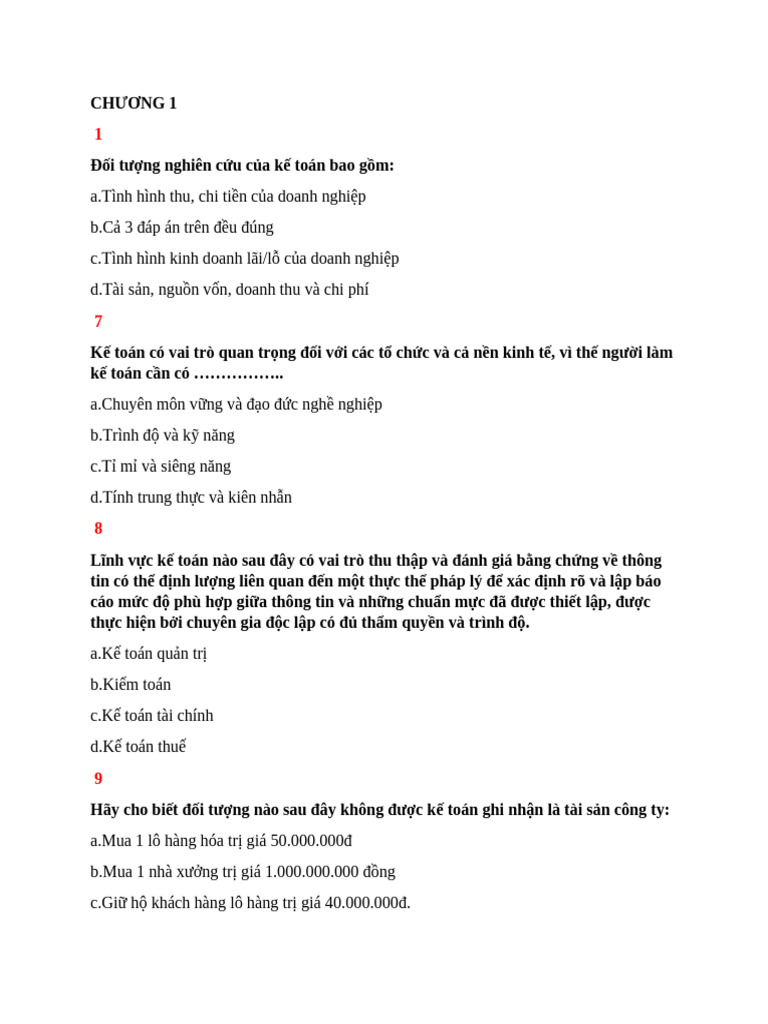 NLKT-Trắc Nghiệm Chương 1-5 | PDF