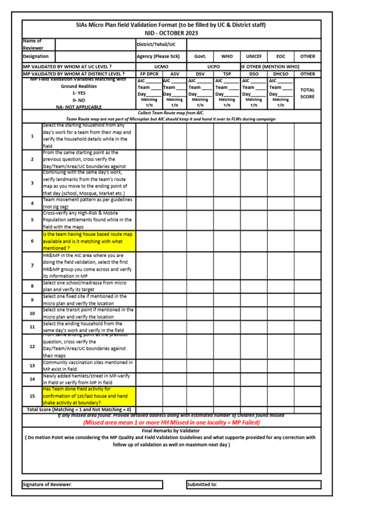 MP Field Validation Form Updated Nid October 23 | PDF