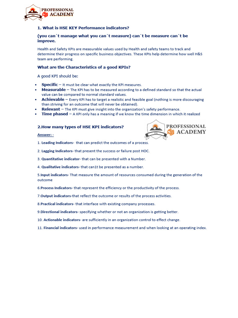 HSE Key Performance Indicators Overview | PDF | Performance Indicator ...