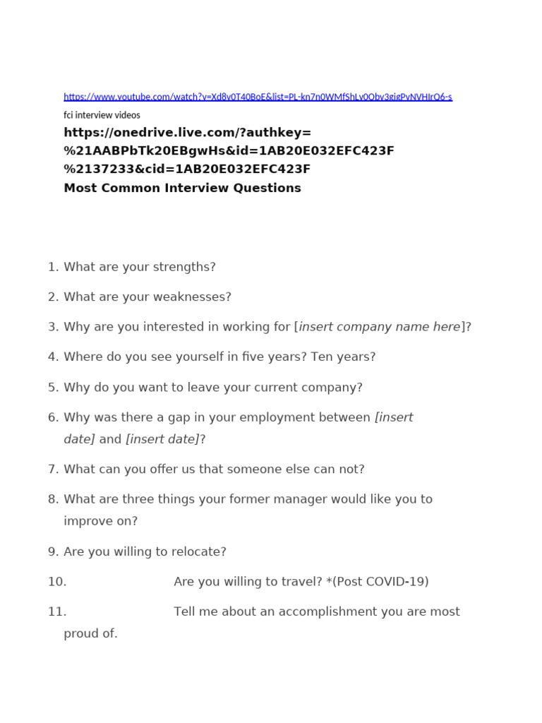 Most Common Interview Questions | PDF