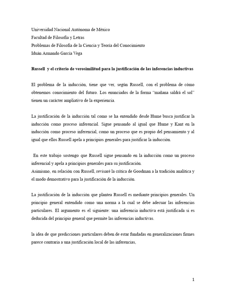 Russell y El Criterio de Verosimilitud P | PDF | Razonamiento inductivo ...
