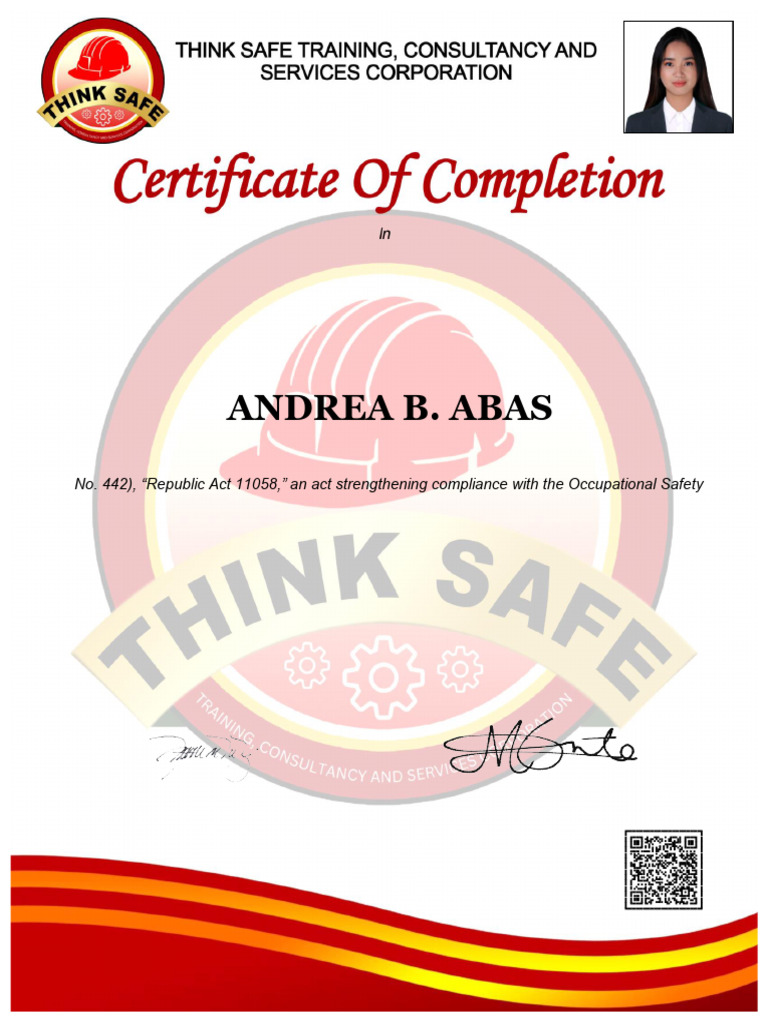 THINK SAFE Certificate TS COSH 0425 28 | PDF | Occupational Safety And ...