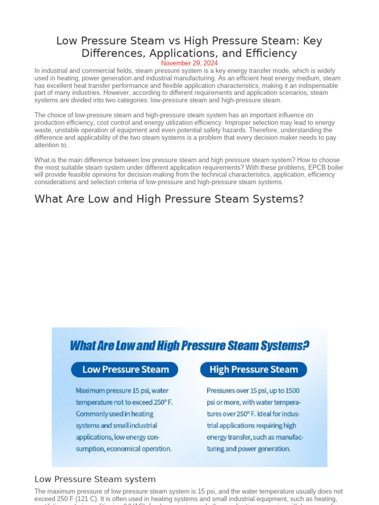 Low vs High Pressure Steam Systems | PDF | Steam | Efficient Energy Use