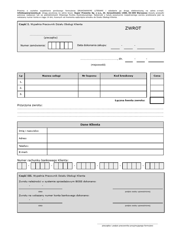 Formularz Zwrotu - WZÓR | PDF