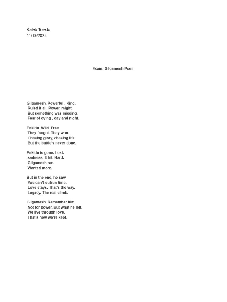 Exam_ Gilgamesh Poem 11-19-204 | PDF